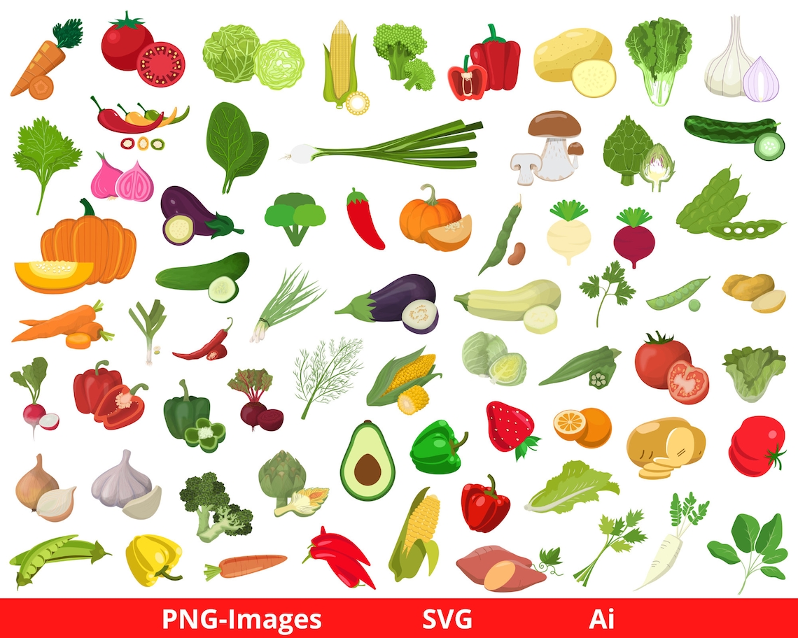 Vegetables Clipart Veggie Clipart Vegetable SVG Bundle Flat - Etsy