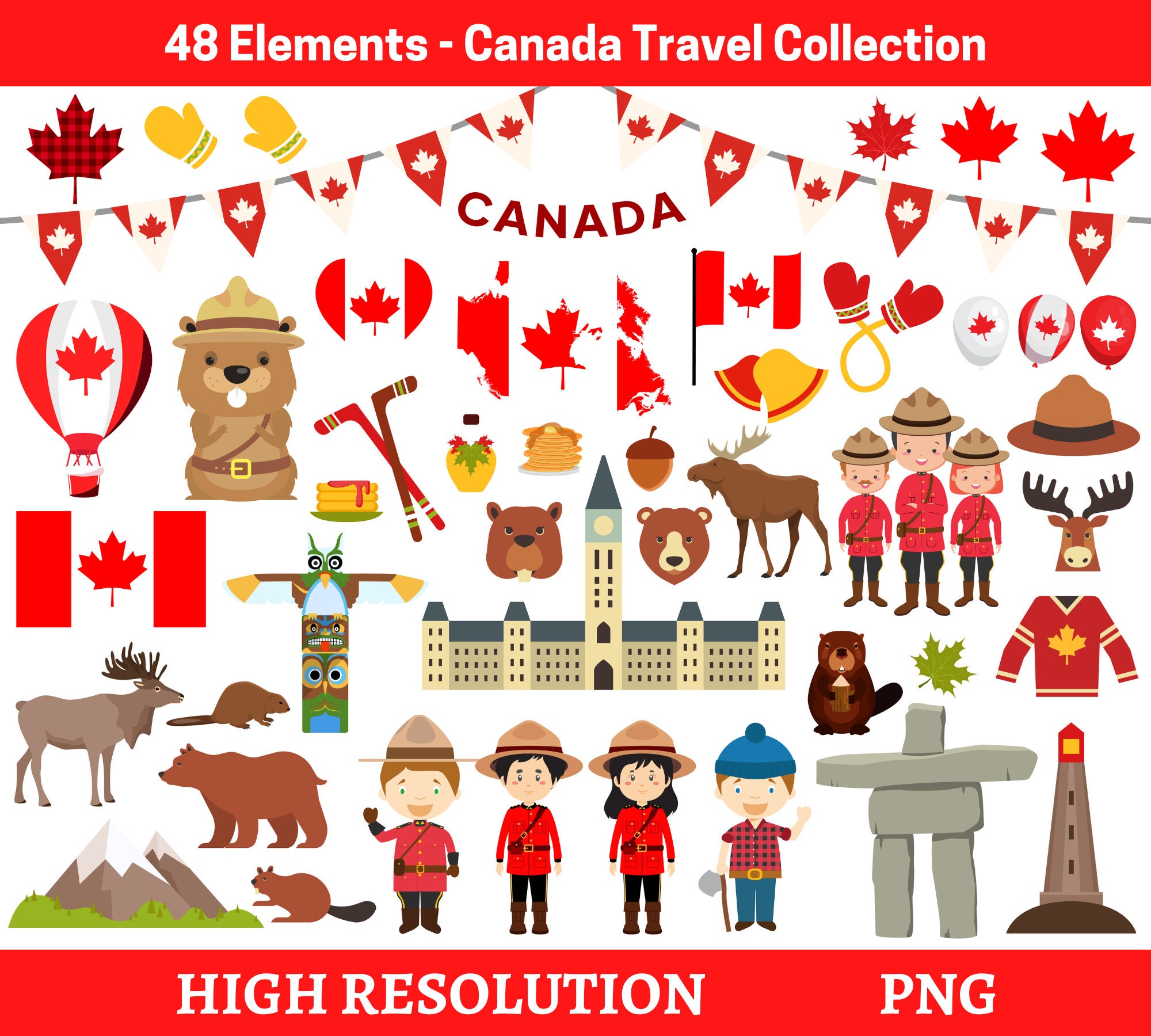 Canada Clipart Canadian Clipart Toronto Moose Deer Bear - Etsy Canada