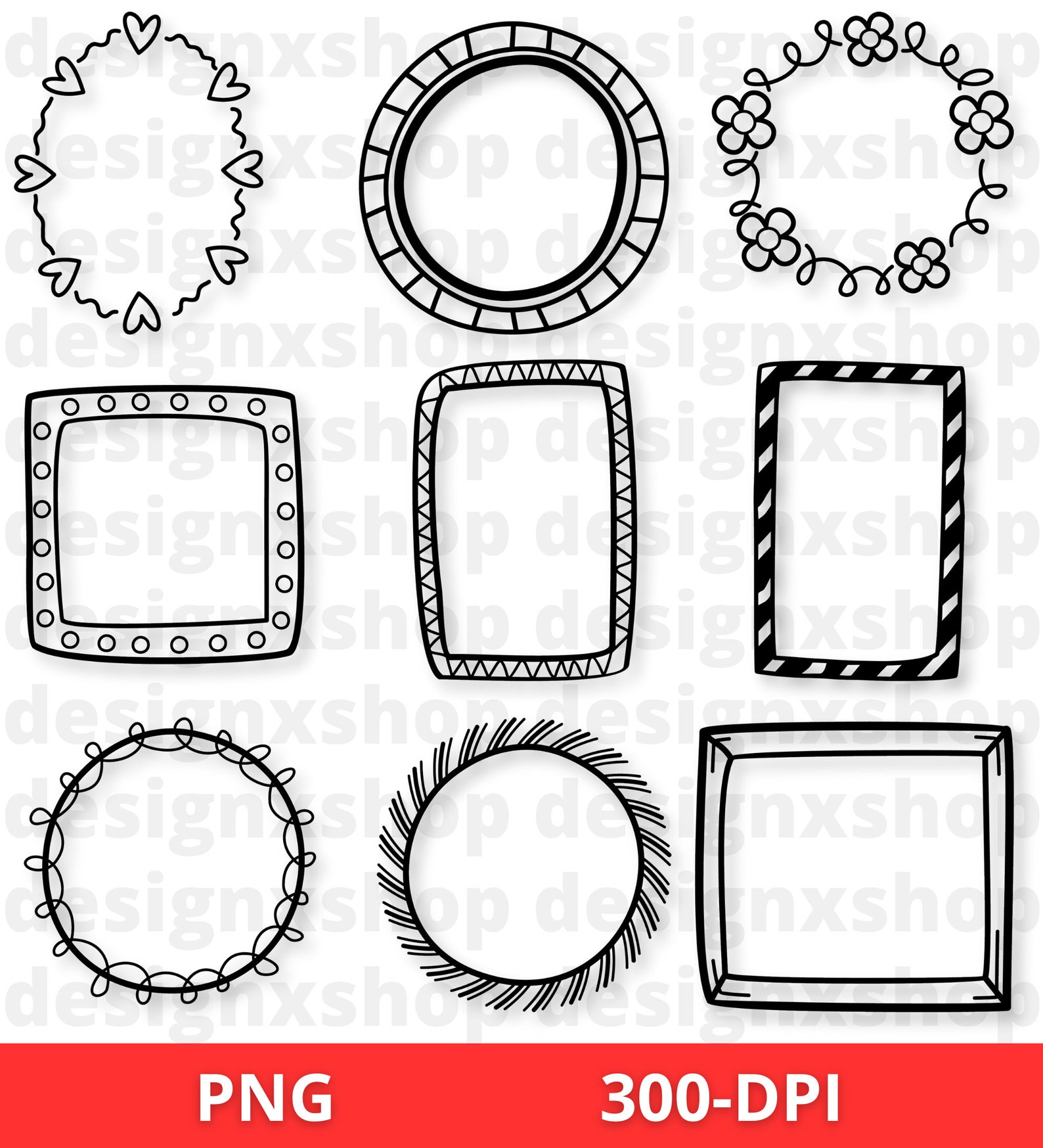 Digital Frames Clipart, Doodle Frames Clipart, Hand Drawn Frames ...