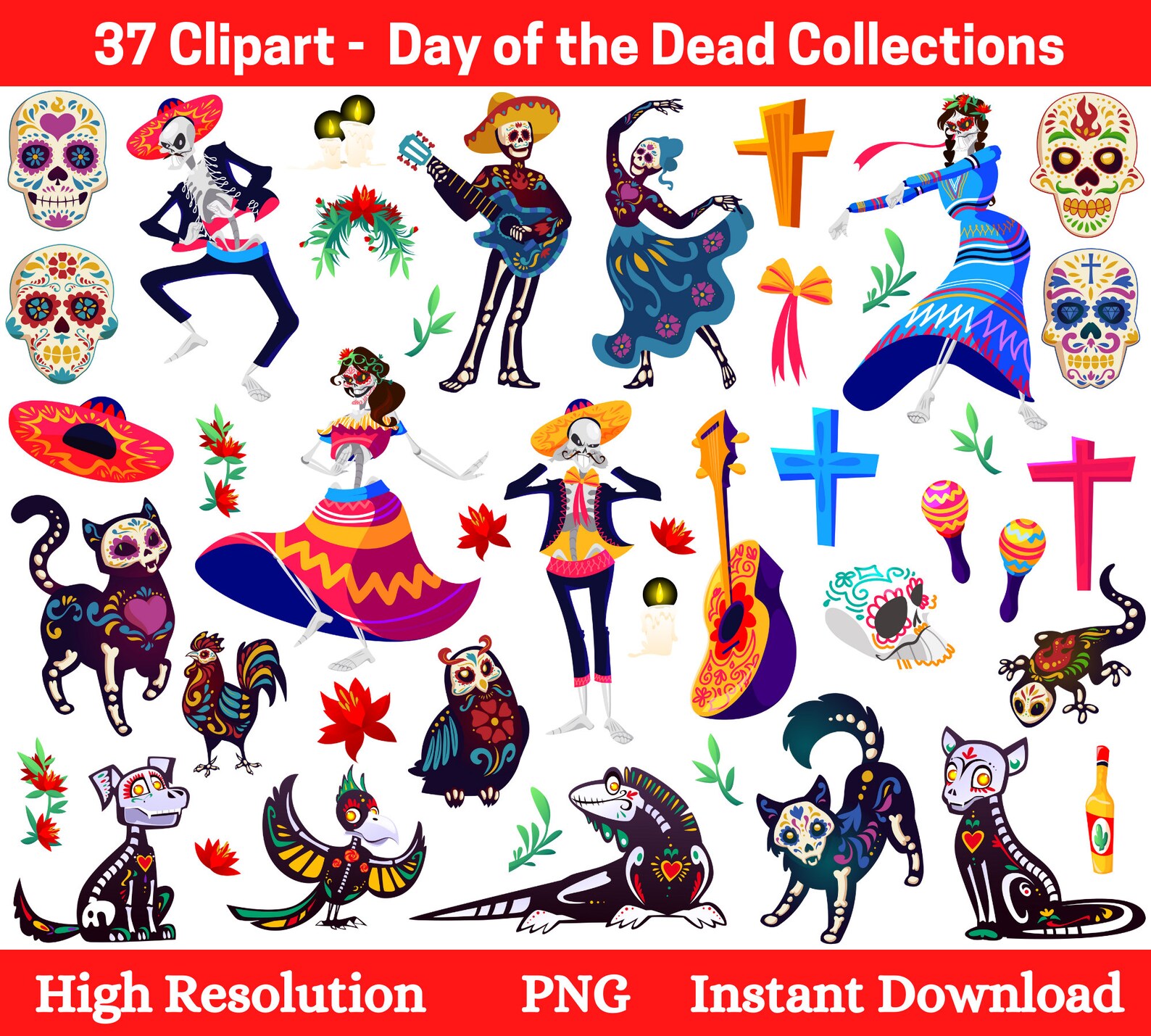 Day of the Dead Clipart Dia De Los Muertos Clipart Skull - Etsy
