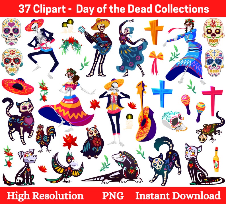 Day of the Dead Clipart Dia De Los Muertos Clipart Skull - Etsy