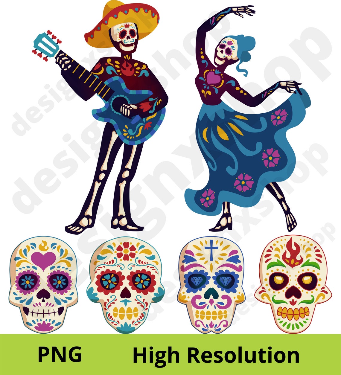 Day of the Dead Clipart Dia De Los Muertos Clipart Skull - Etsy