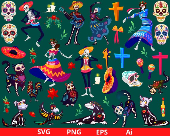 Day of the Dead Clipart Dia De Los Muertos Clipart Skull - Etsy