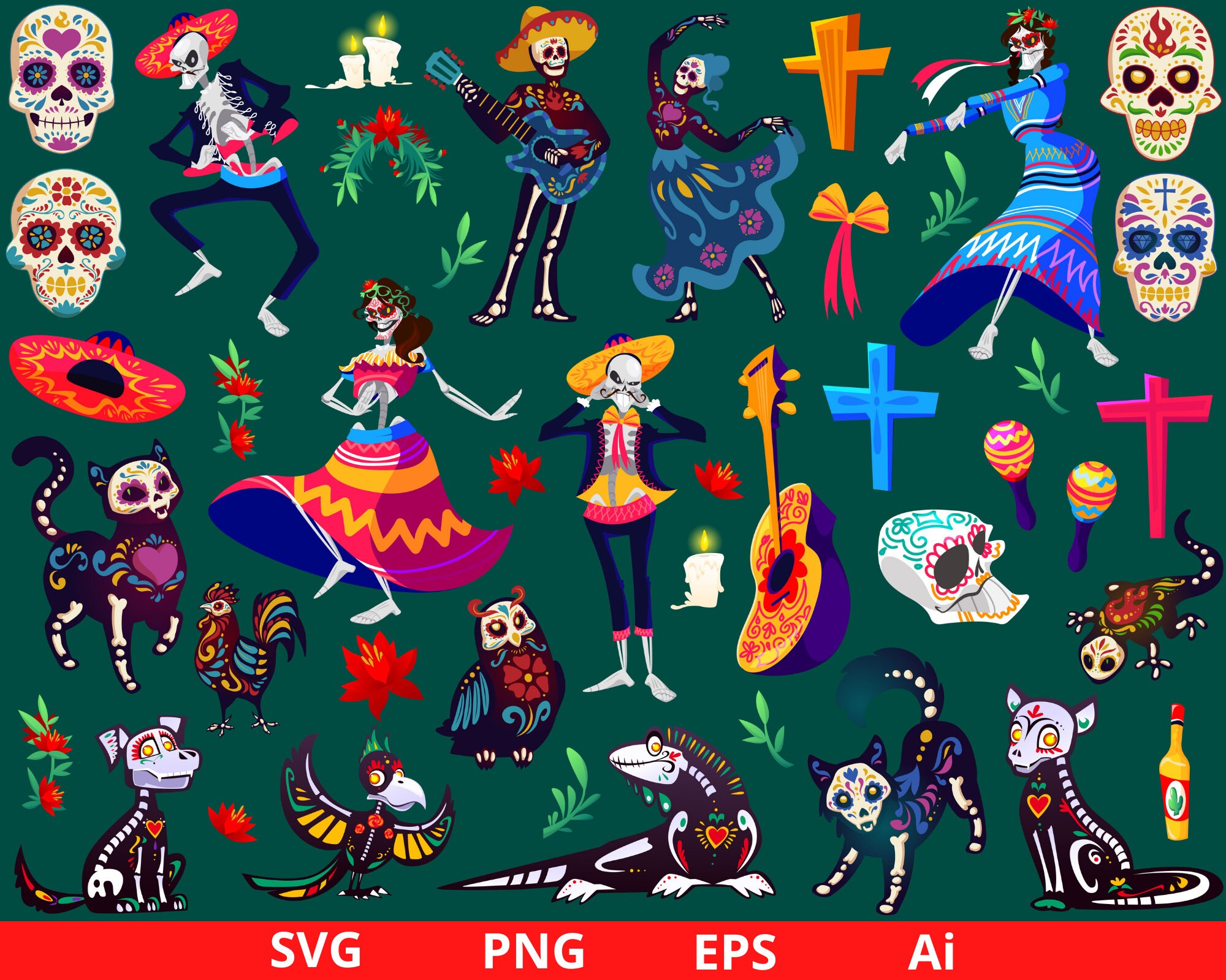 Day of the Dead Clipart Dia De Los Muertos Clipart Skull - Etsy