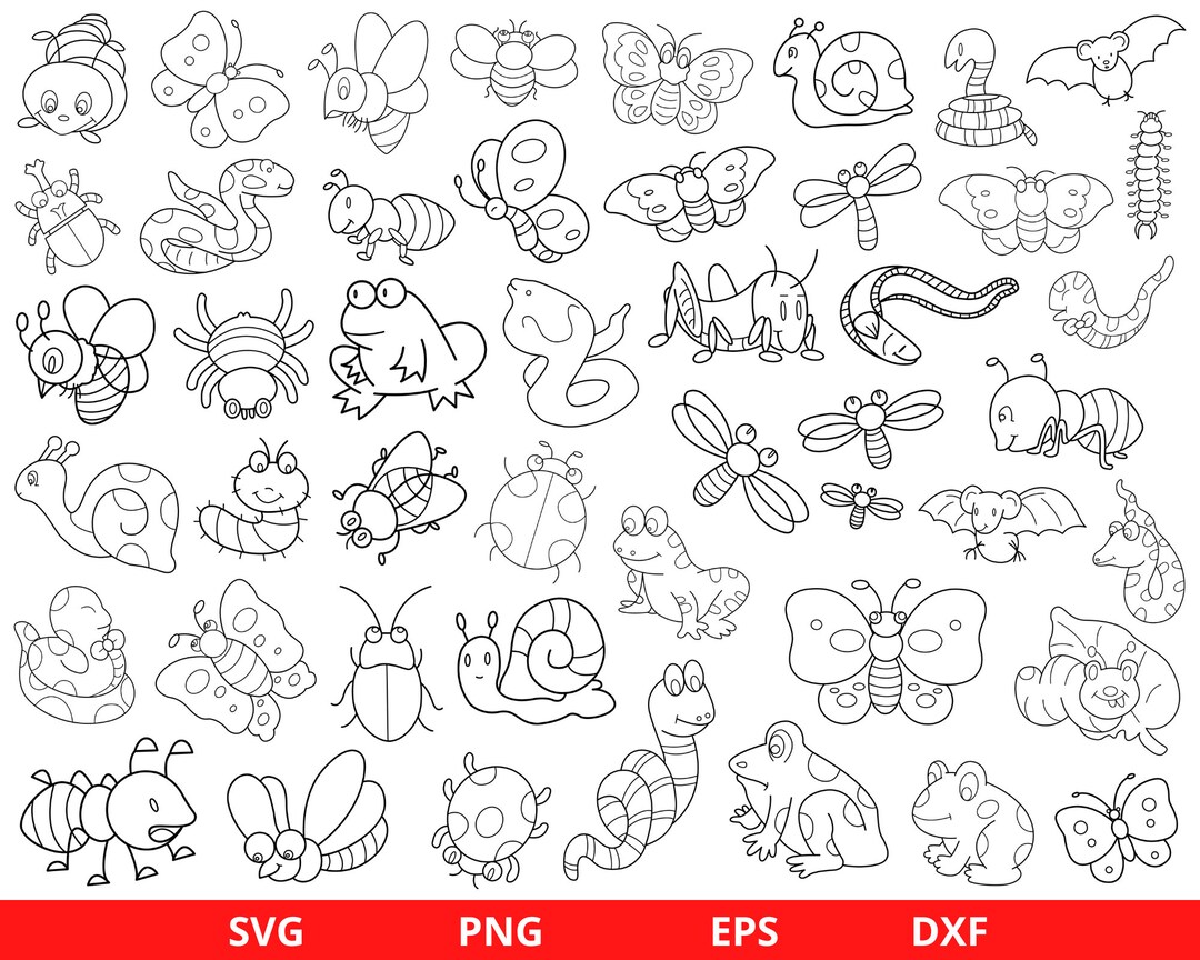 Bugs Outline Clipart, Insects Svg, Silhouette, Cute Bugs Digital Stamp ...