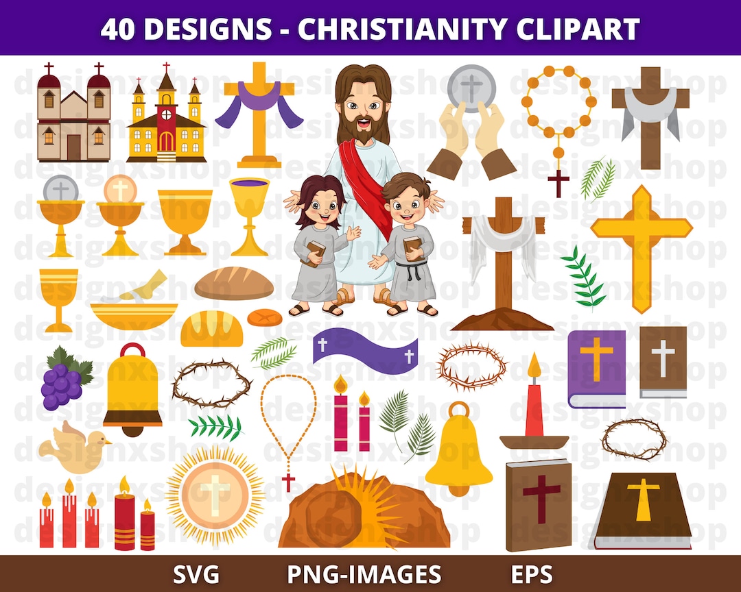 Christianity Clipart Bundle: Jesus, Easter, Baptism Icons (SVG, PNG) - Etsy