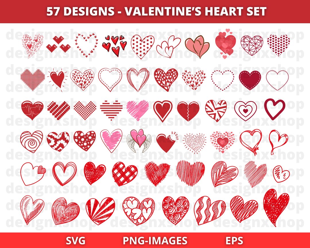 Doodle Valentine Heart Clipart: Hand Drawn PNG, SVG Bundle - Etsy