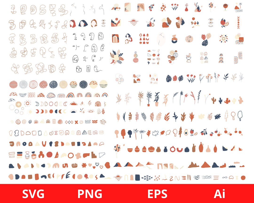 Abstract Boho Clipart, Mid-century Modern Clipart, Abstract Shapes ...