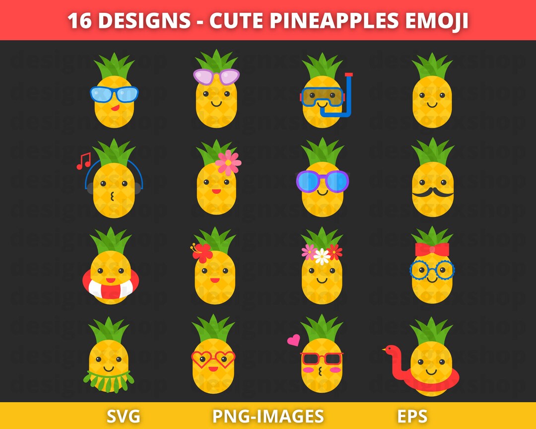 Pineapple SVG Bundle, Pineapple Clipart, Cute Pineapples, Kawaii ...