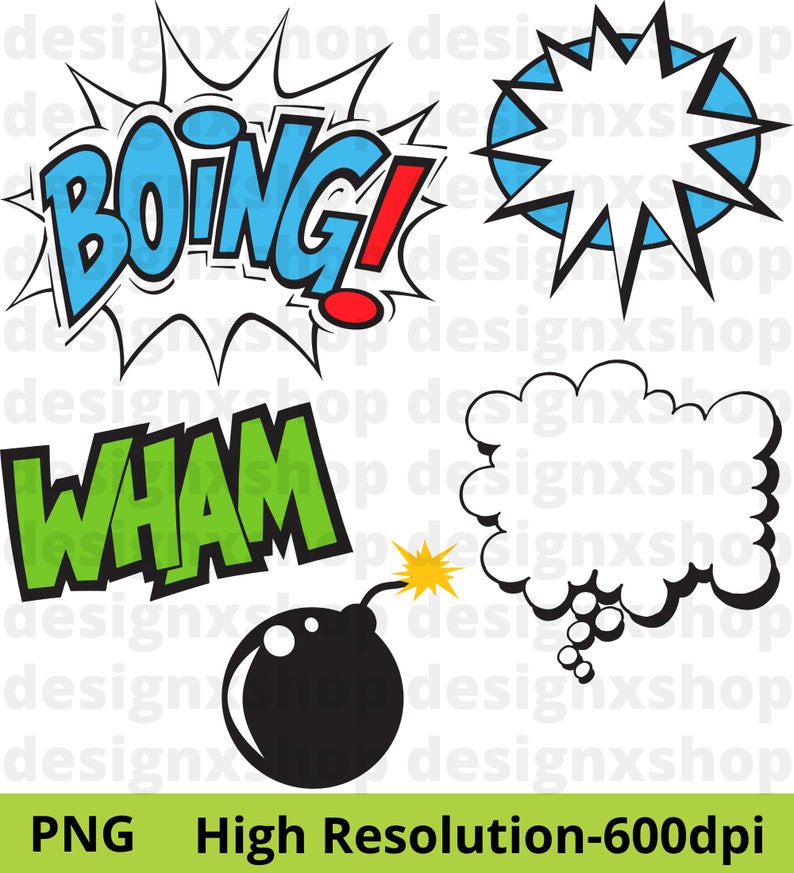 Comic Book Clipart, Superhero Action Bubbles, Pop Art (svg, Png, Jpg ...