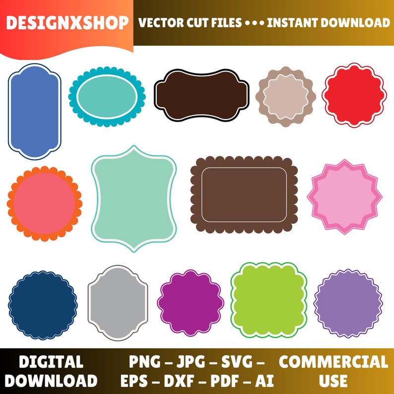 Label Frame SVG Bundle, Vintage Badge Templates, Sticker Label Cut ...