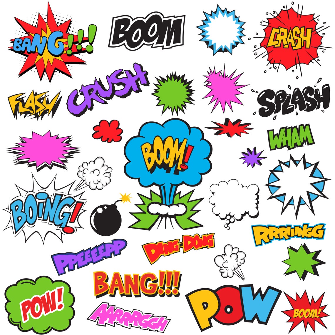 Comic Book Clipart, Superhero Action Bubbles, Pop Art (svg, Png, Jpg ...