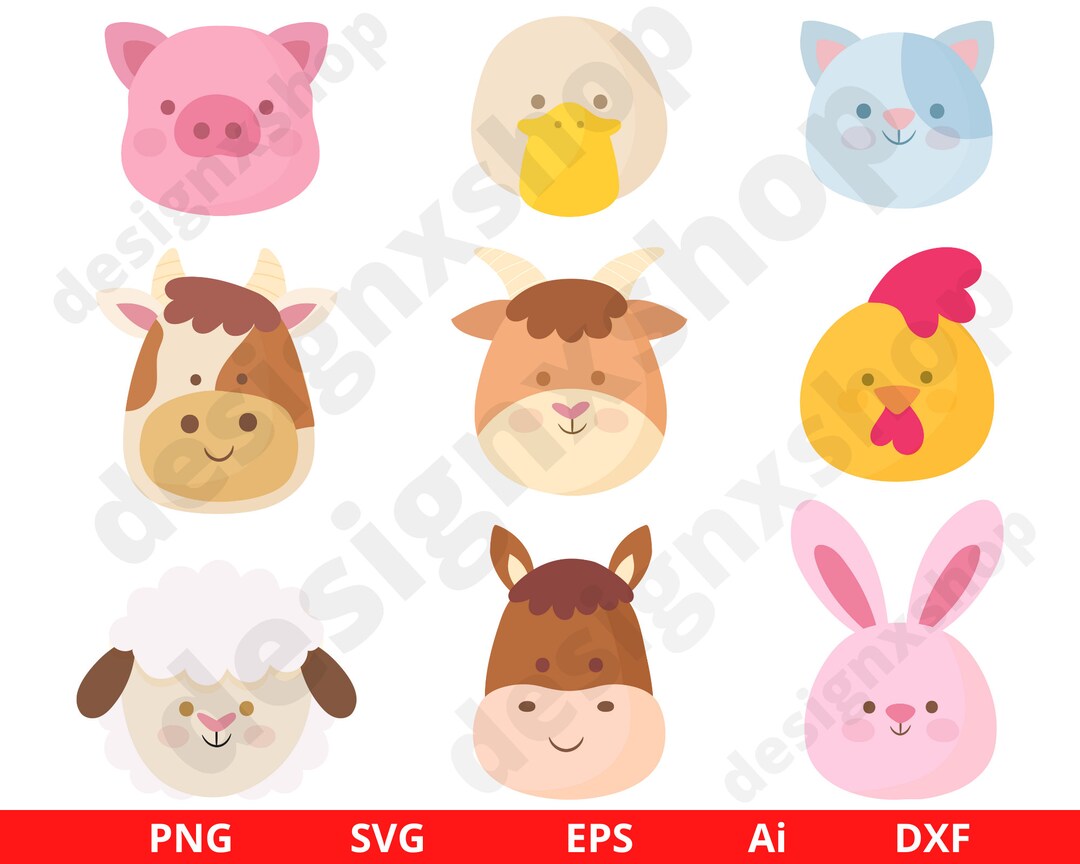 Farm Animal Faces Clipart, Animal Faces, Farm Animal Clipart, Farm Face ...