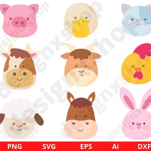 Farm Animal Faces Clipart, Animal Faces, Farm Animal Clipart, Farm Face ...