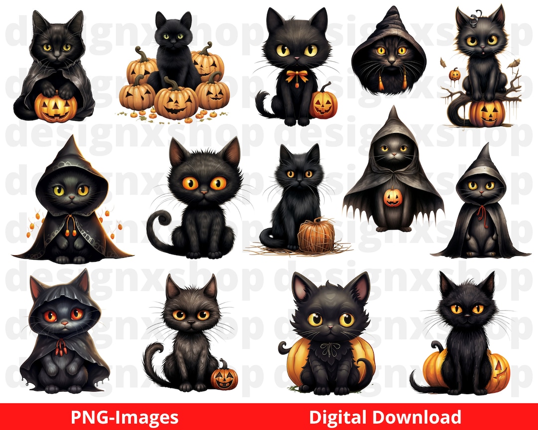Halloween Black Cat Clipart | Halloween Cats Watercolor Clipart ...
