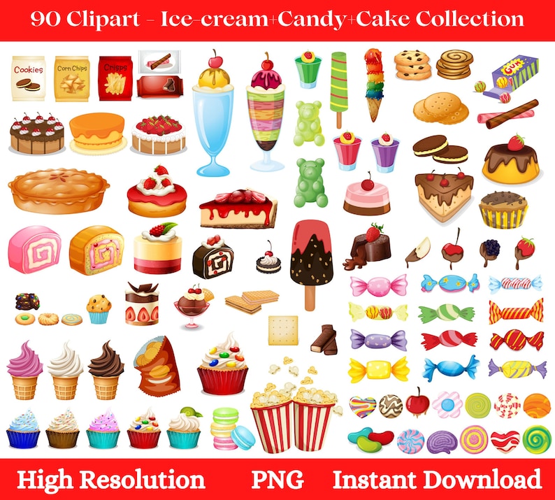 Food Clipart Candy Clipart Ice-cream Clipart Cake Clipart | Etsy
