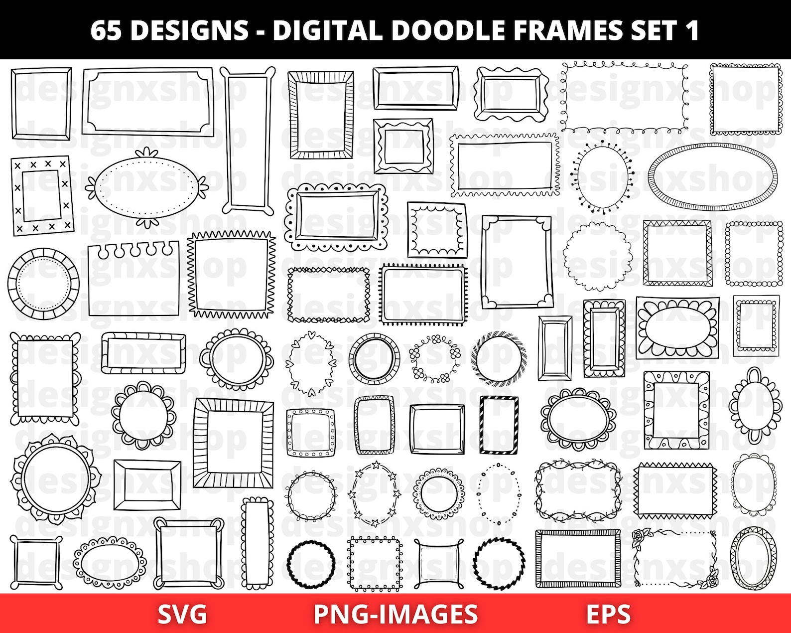 Digital Frames Clipart, Doodle Frames Clipart, Hand Drawn Frames ...