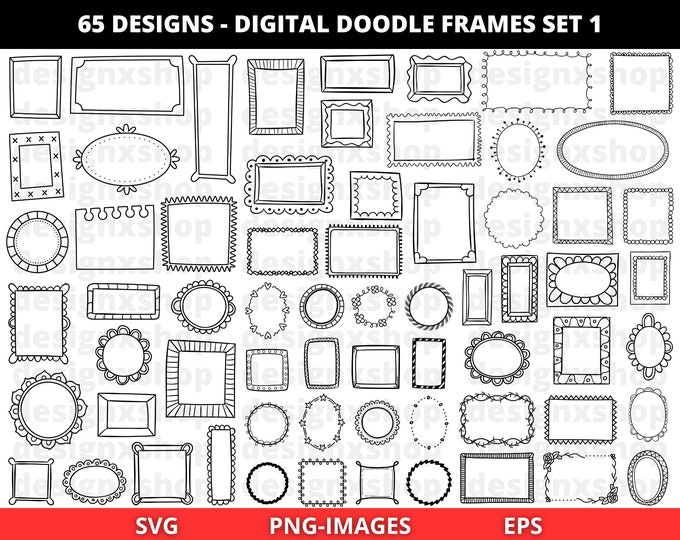 Digital Frames Clipart, Doodle Frames Clipart, Hand Drawn Frames ...
