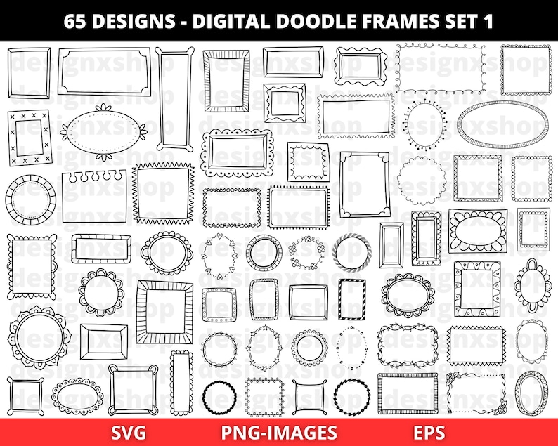 Digital Frames Clipart, Doodle Frames Clipart, Hand Drawn Frames ...