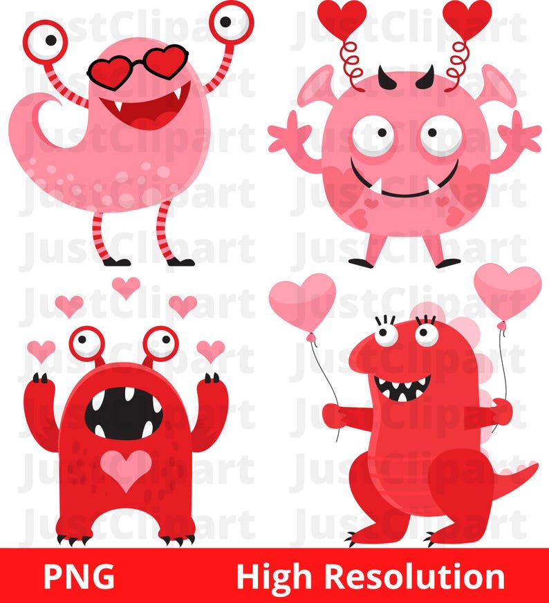 Valentine Monsters Clipart: Love Monster SVG, EPS, PNG (digital ...