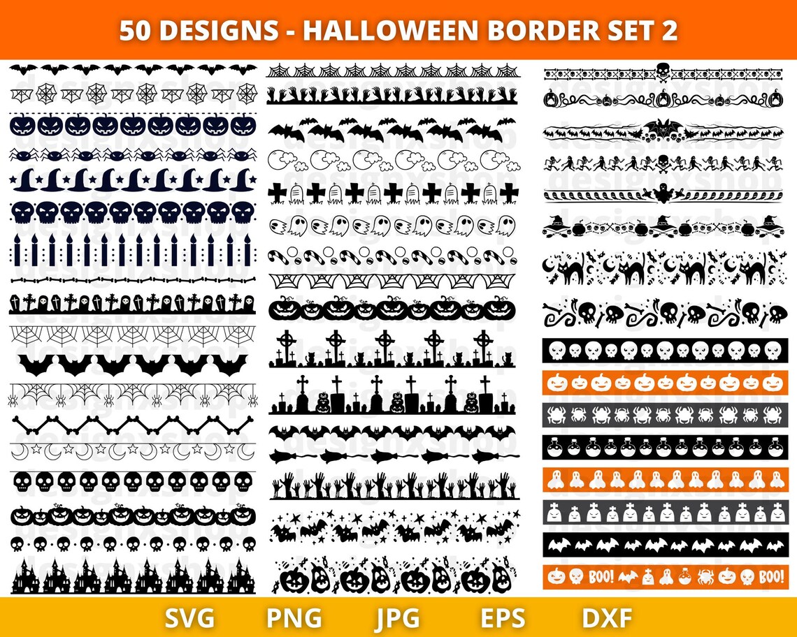Halloween Borders SVG: Spooky Clipart Dividers, Spiderwebs (digital ...