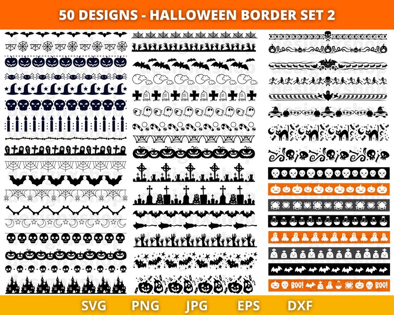 Halloween Borders SVG: Spooky Clipart Dividers, Spiderwebs (digital ...