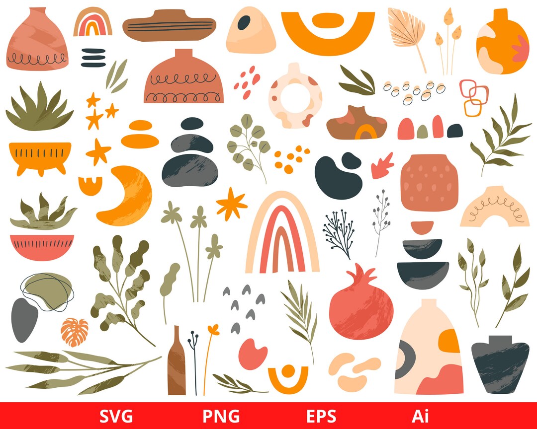 Boho Clipart, Abstract Boho Clipart, Modern Boho Collage, Abstract ...