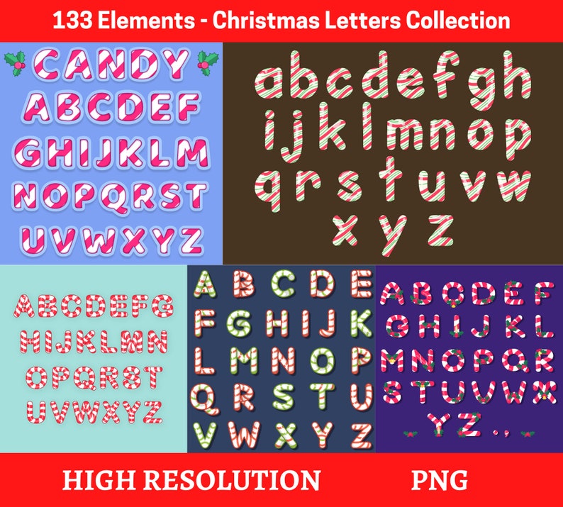 Candy Cane Alphabet Clipart Bundle: Christmas Font (digital Download ...
