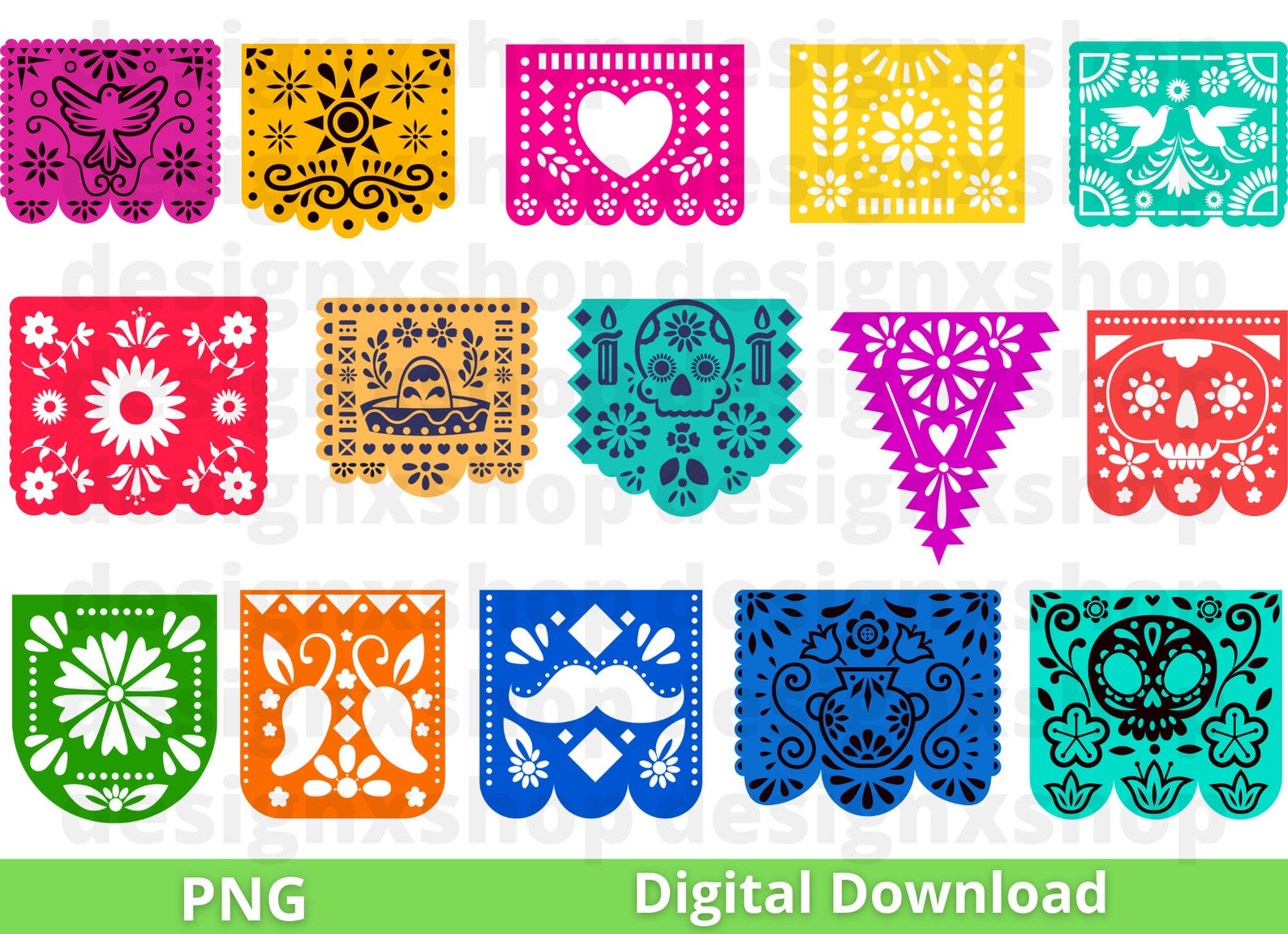 Papel Picado Svg Bundle | Papel Picado Png | Mexican Clipart | Cinco De ...
