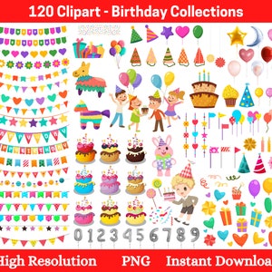 Birthday Party Clipart: Cake, Balloons, Garland (SVG & PNG) - Etsy