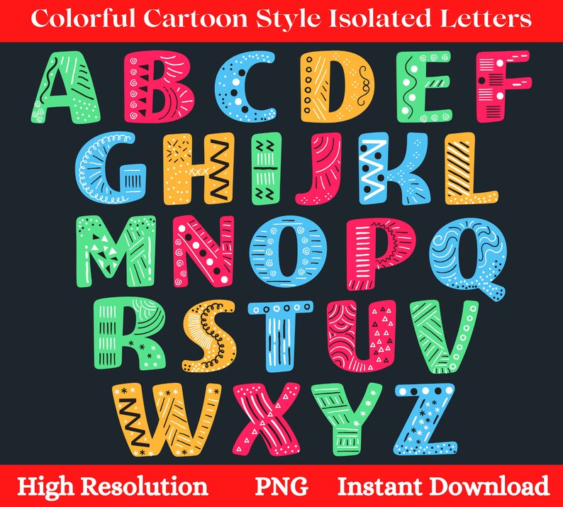 Alphabet Clipart Colorful Alphabet Colorful Capital Letters | Etsy