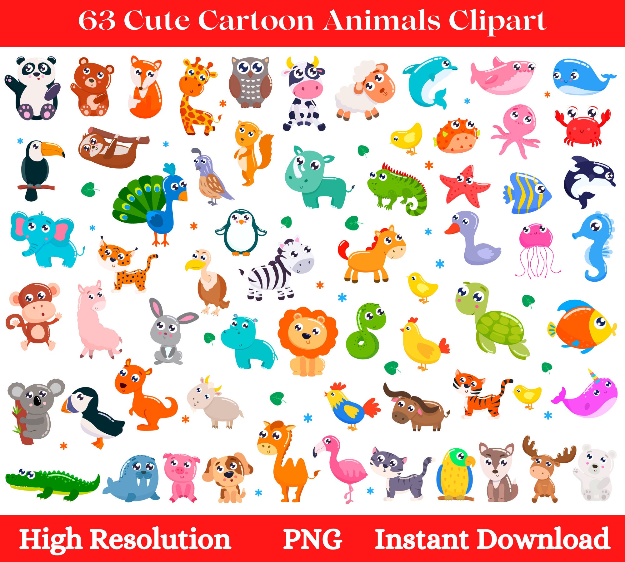 Animal Clipart Cute Animals Clipart Jungle Animals Clipart - Etsy