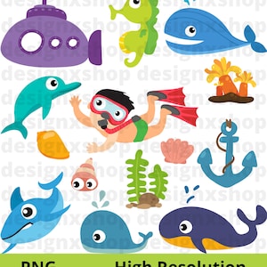Sea Animals Clipart, Sea Life Clipart, Ocean Animal Clipart, Sea ...