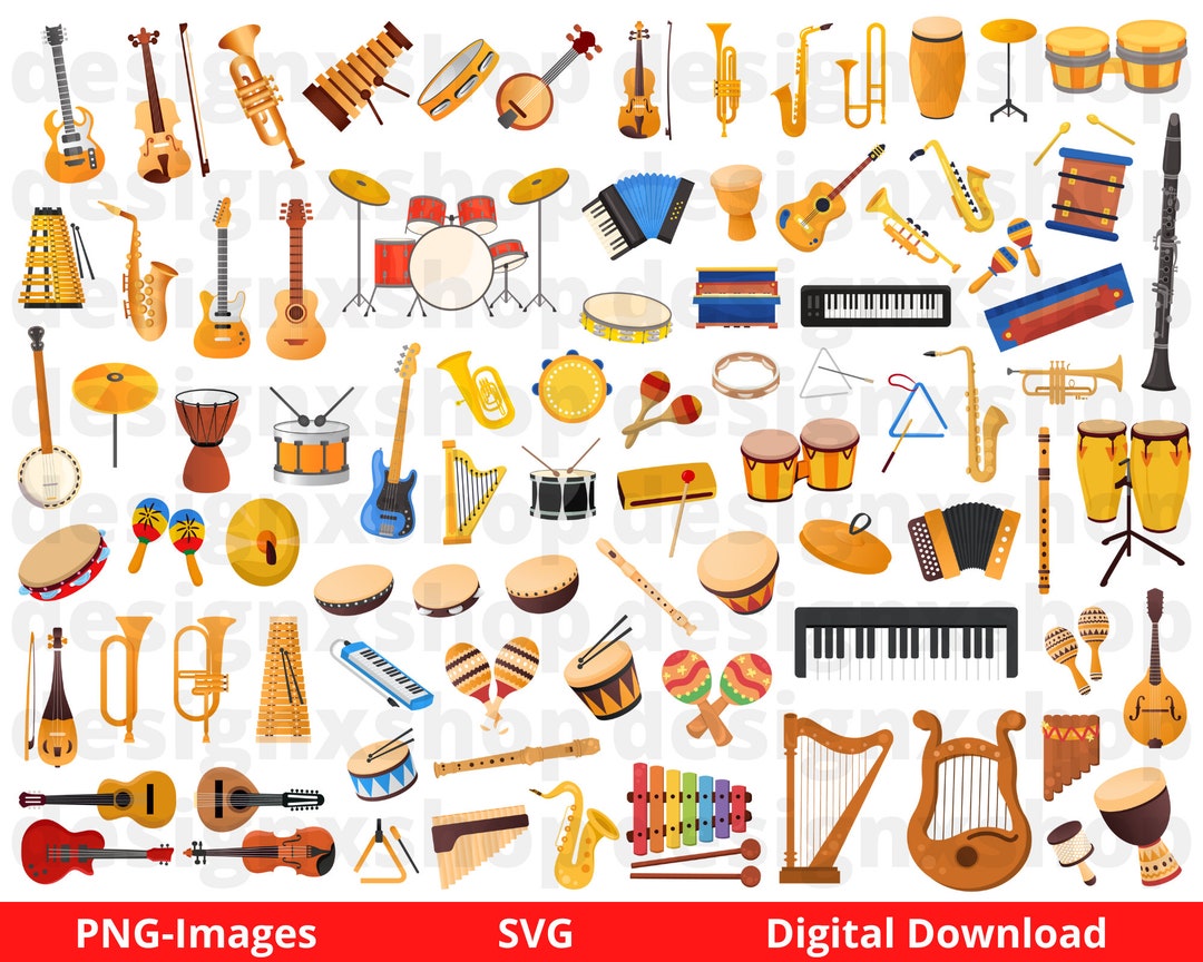 Musical Instruments Clipart Music Bundle Guitar Violin - Etsy