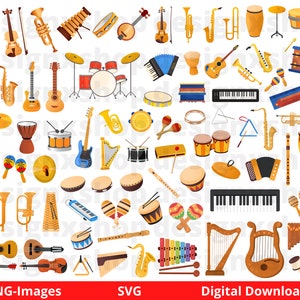 Musical Instruments Clipart Music Bundle Guitar Violin Drums Xylophone ...