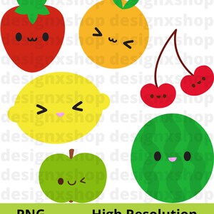 Kawaii Fruit Clipart, Fruits Clipart, Cute Cartoon Fruits Bundle, Cute ...