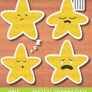 Kawaii Star Clipart, Cute Stars Clip Art, Star Stickers, Happy Funny ...