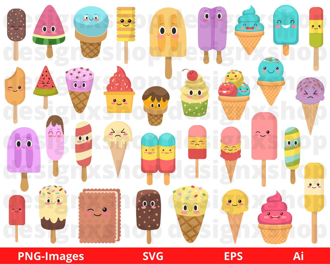 Kawaii Ice Cream Clipart, Ice-cream Clipart, Lollies Clipart, Candy ...