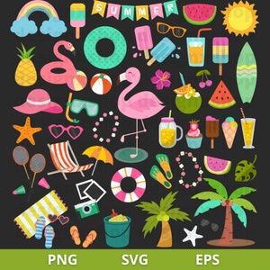 Summer Beach Clipart, Cute Summer Clipart, Pool Party Clipart, Vacation ...