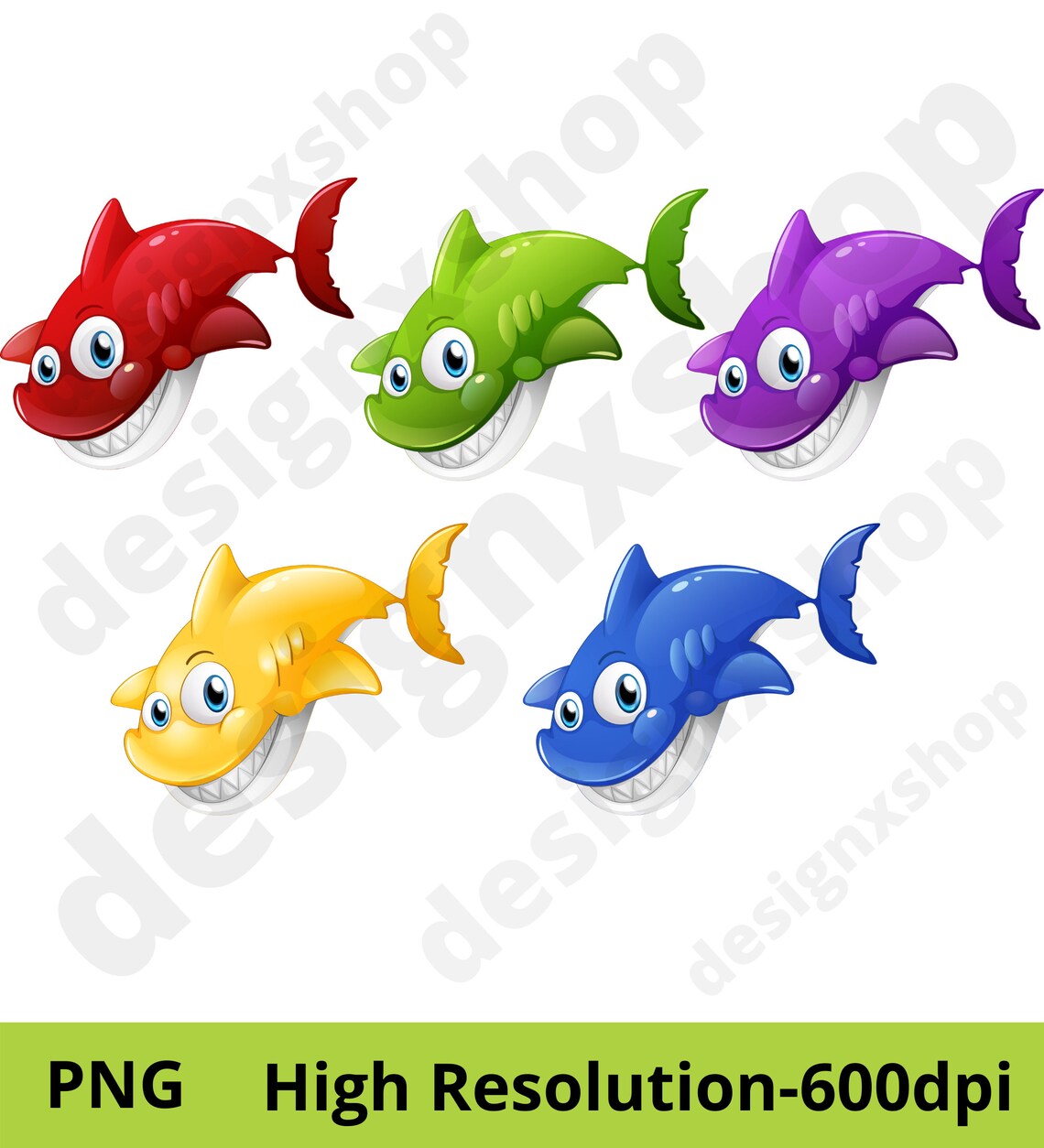 Sharks Clipart Colorful Shark Clipart Cute Colorful Smiling | Etsy