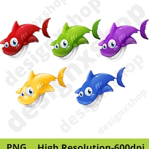 Sharks Clipart, Colorful Shark Clipart, Cute Colorful Smiling Shark ...