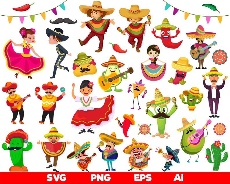 Cinco De Mayo Characters Clipart Mexico Clipart Fiesta | Etsy