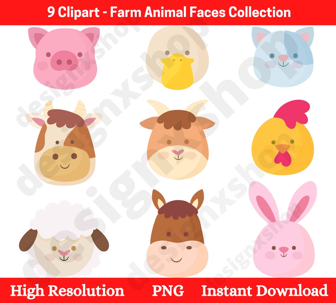 Farm Animal Faces Clipart Animal Faces Farm Animal Clipart - Etsy