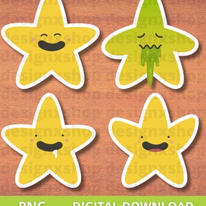 Kawaii Star Clipart, Cute Stars Clip Art, Star Stickers, Happy Funny ...