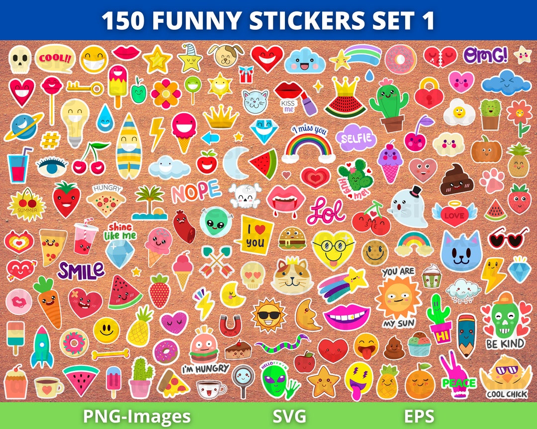 Funny Stickers Bundle, Sticker Designs Bundle, Digital Sticker Pack ...
