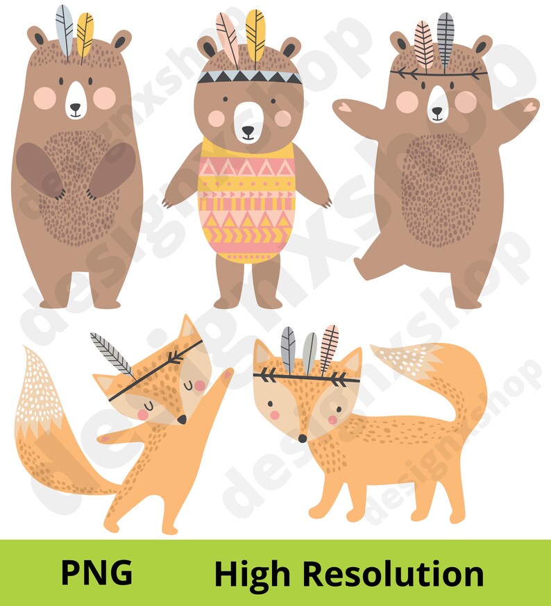 Tribal Animals Clipart Animal Clipart Cute Forest Animals - Etsy UK