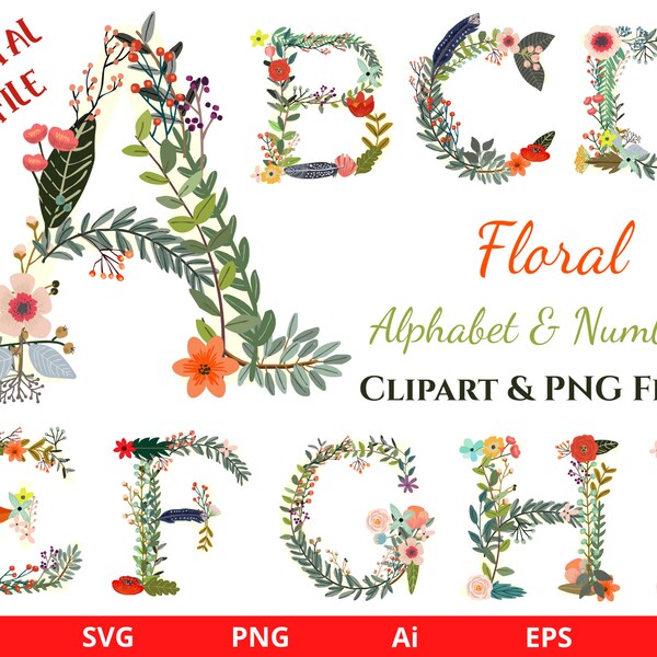 Floral Alphabet Clipart - Etsy UK