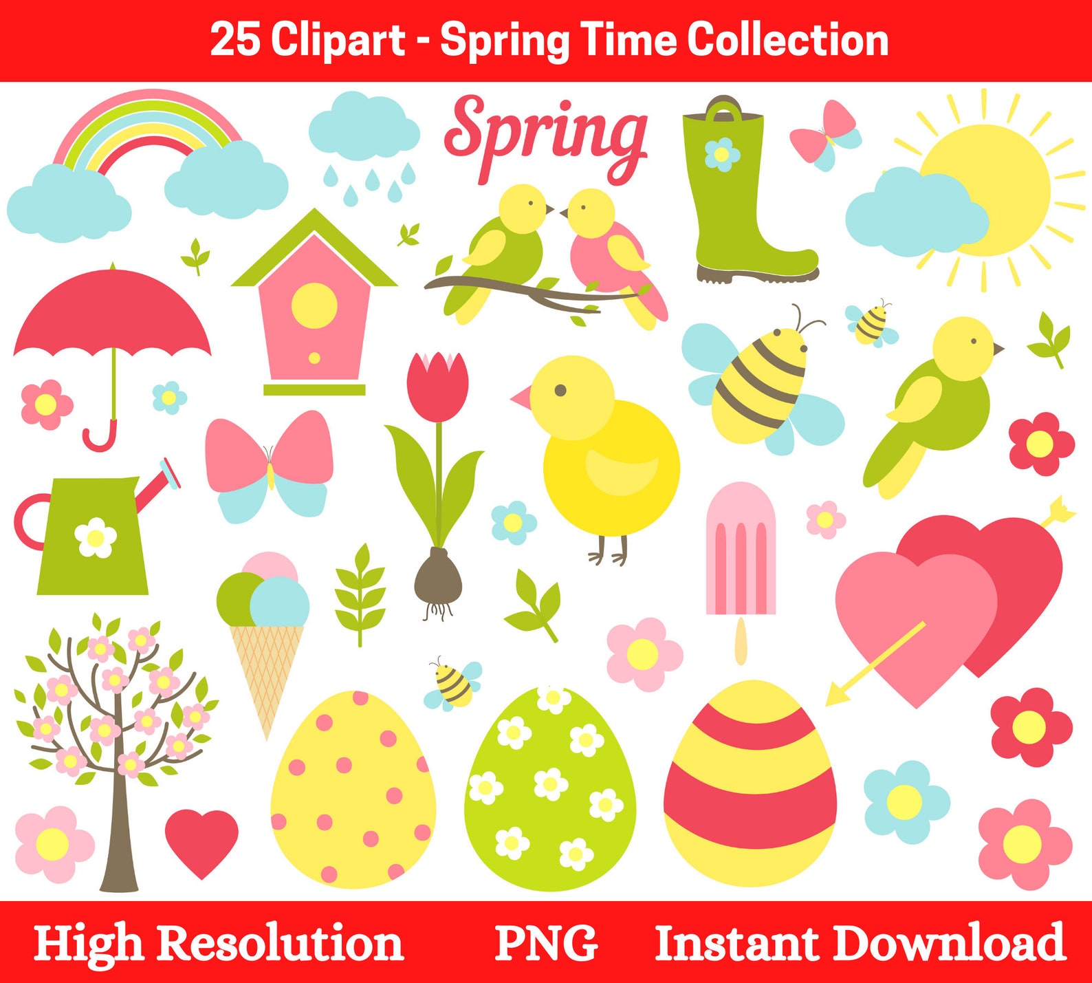 Spring Clipart Easter Clipart Season Clipart Colorful - Etsy