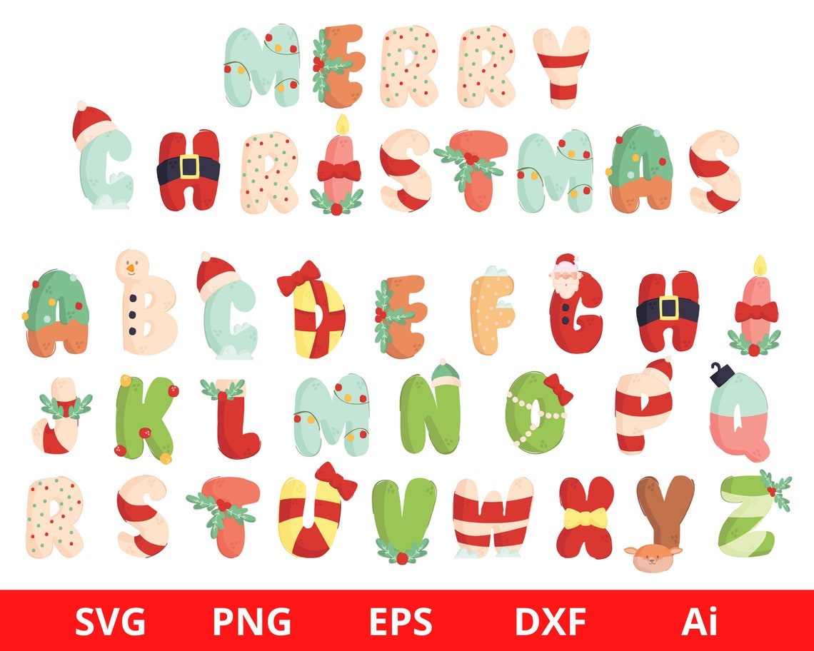 Christmas Alphabet Clipart Holiday Svg Letters Christmas - Etsy