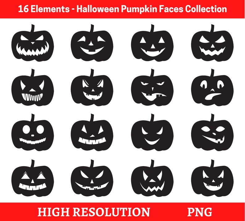 Halloween Pumpkin Faces SVG Clipart: Jack O Lantern Carving (digital ...